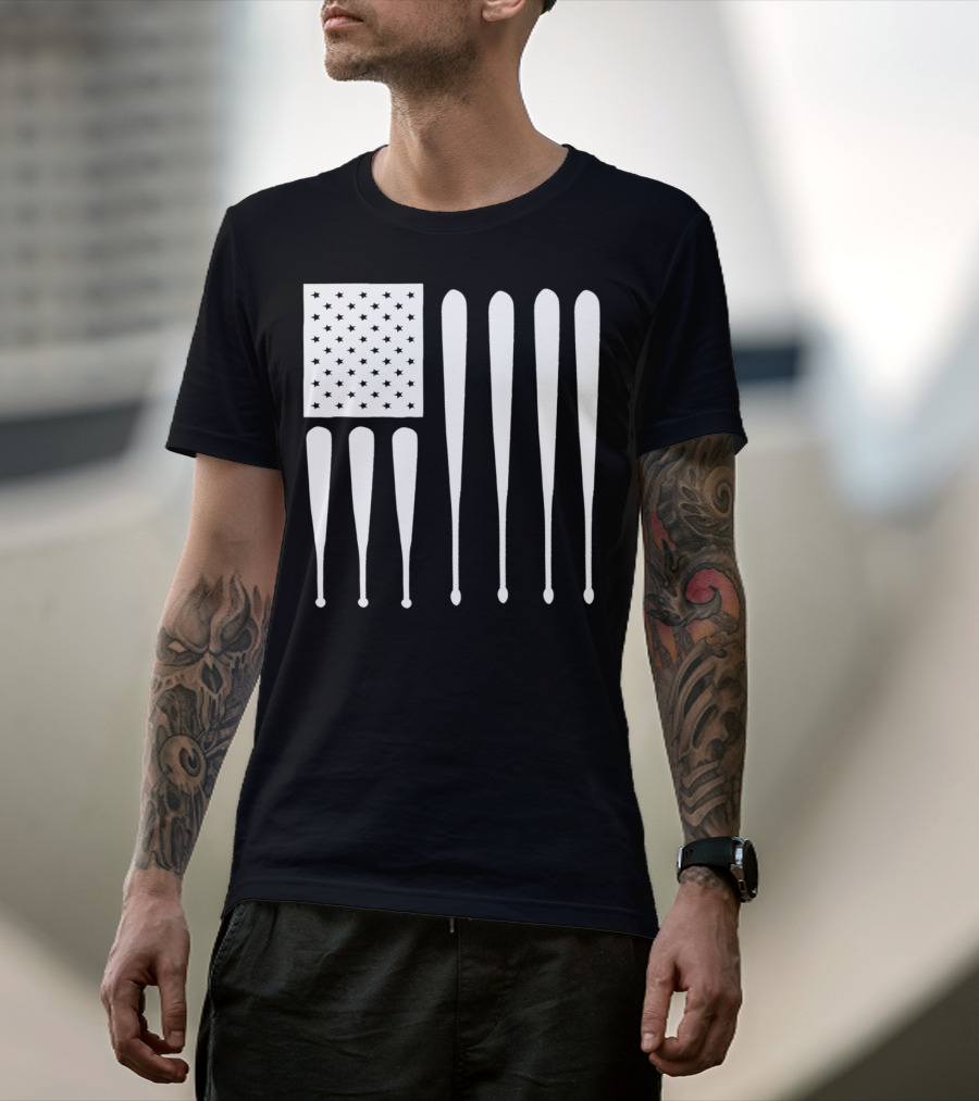 American Flag USA Baseball Bat Dad T-Shirt