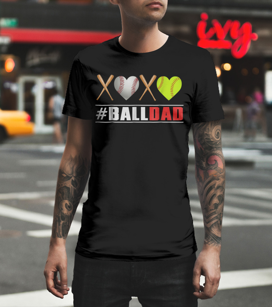 BallDad Baseball Softball Heart Bats T-Shirt