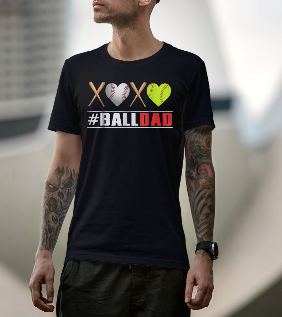 BallDad Baseball Softball Heart Bats T-Shirt