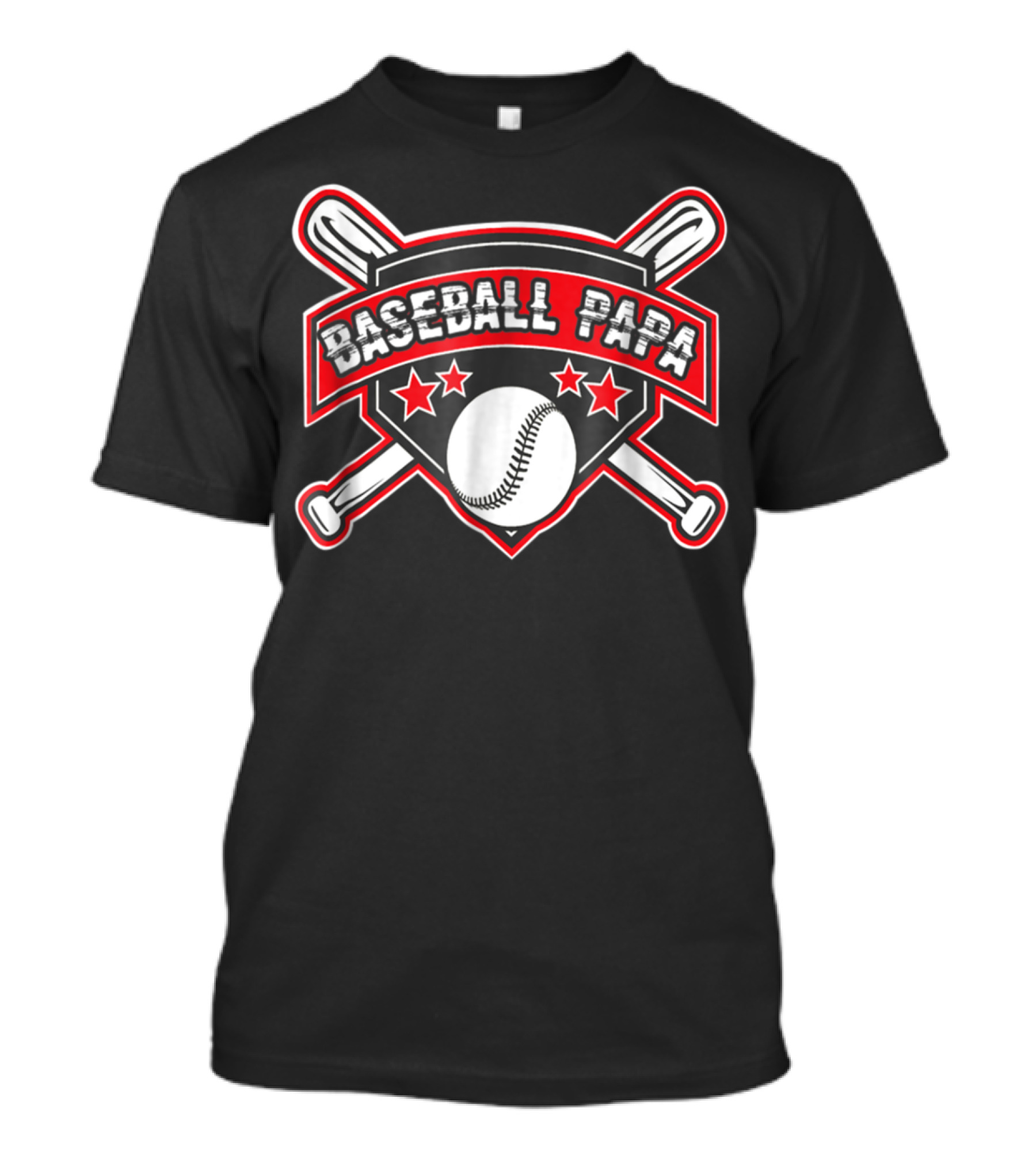 Baseball Papa Shield With Crossed Bats And Stars T-Shirt