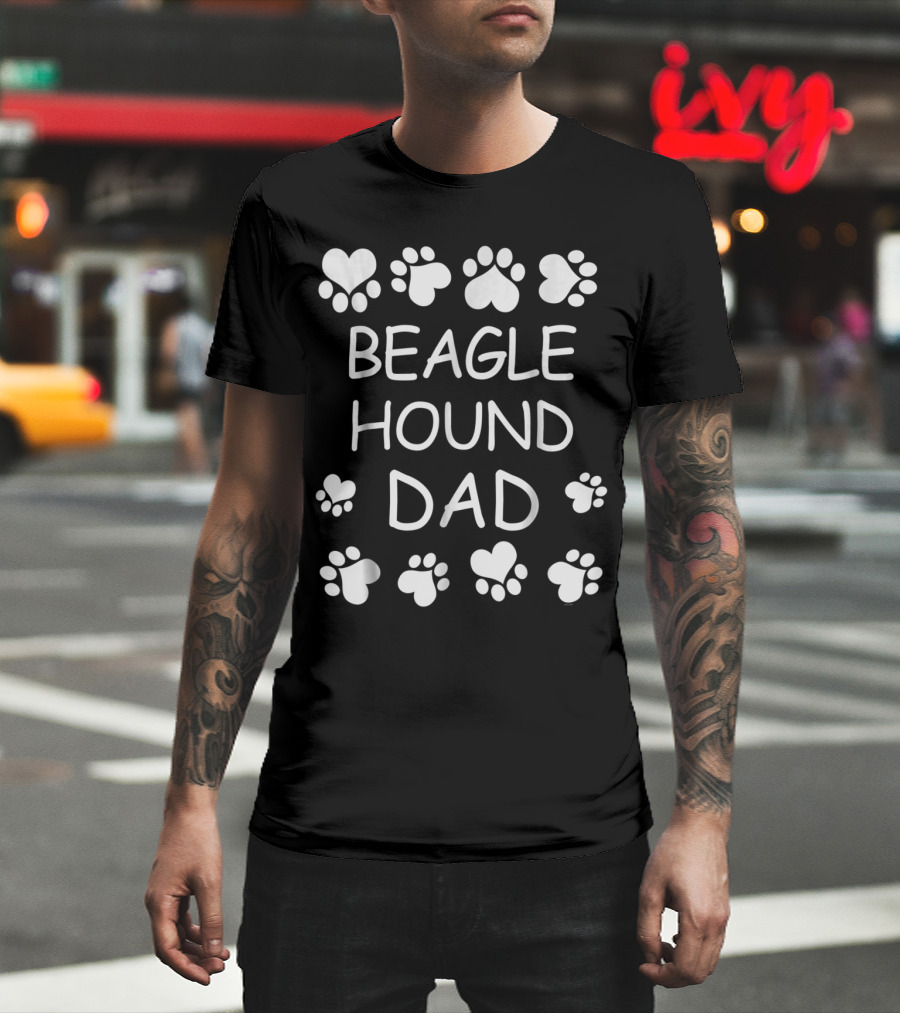 Beagle Hound Dad Paw Print Hearts Christmas Birthday T-Shirt