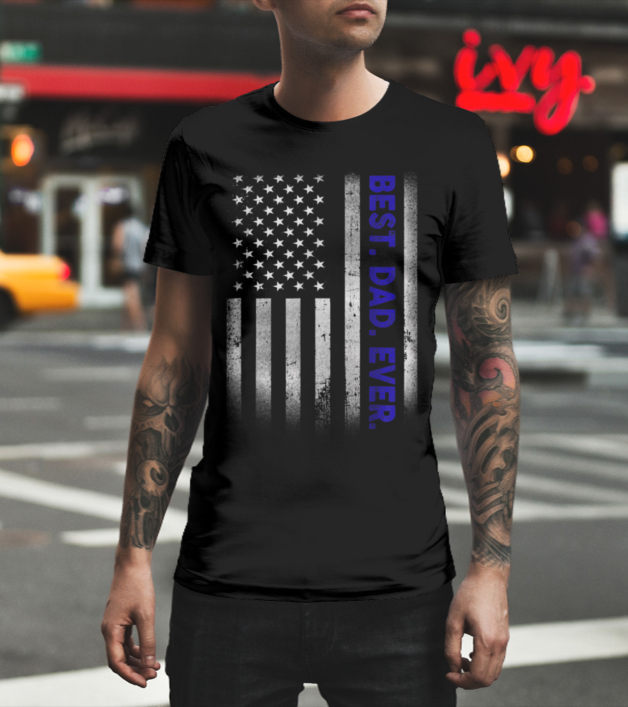 Best Dad Ever American Flag Thin Blue Line Police 14 T-Shirt