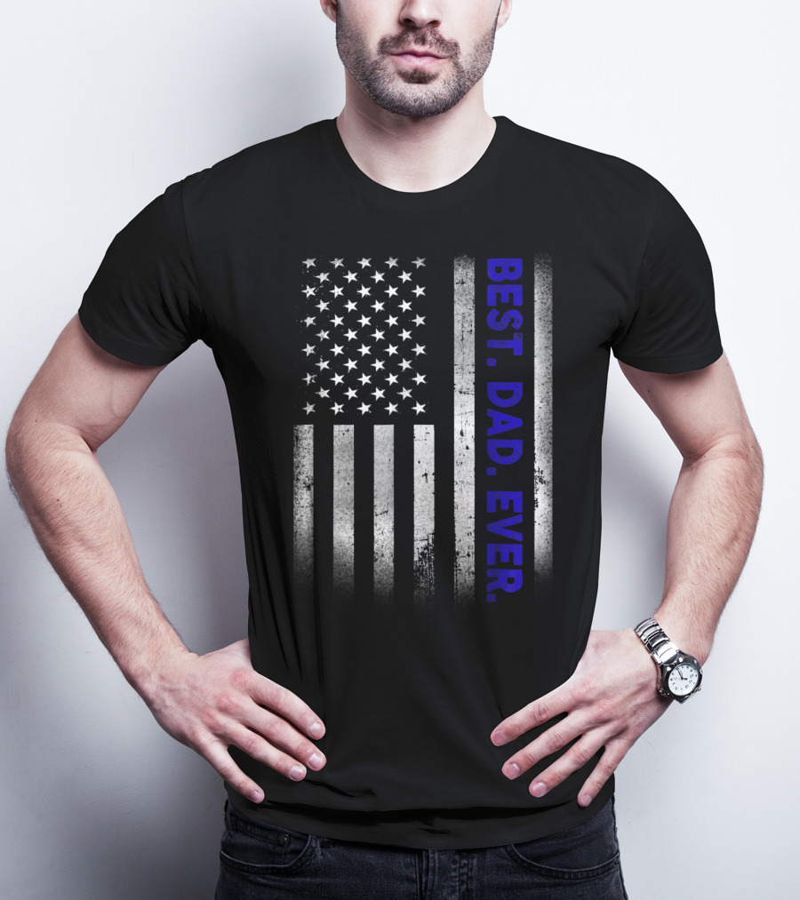 Best Dad Ever American Flag Thin Blue Line Police 14 T-Shirt