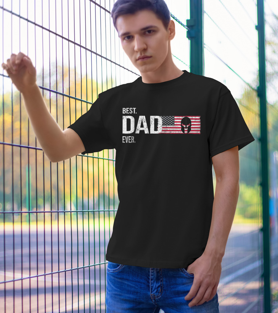Best Dad Ever American Flag Spartan Helmet Hero Dad T-Shirt