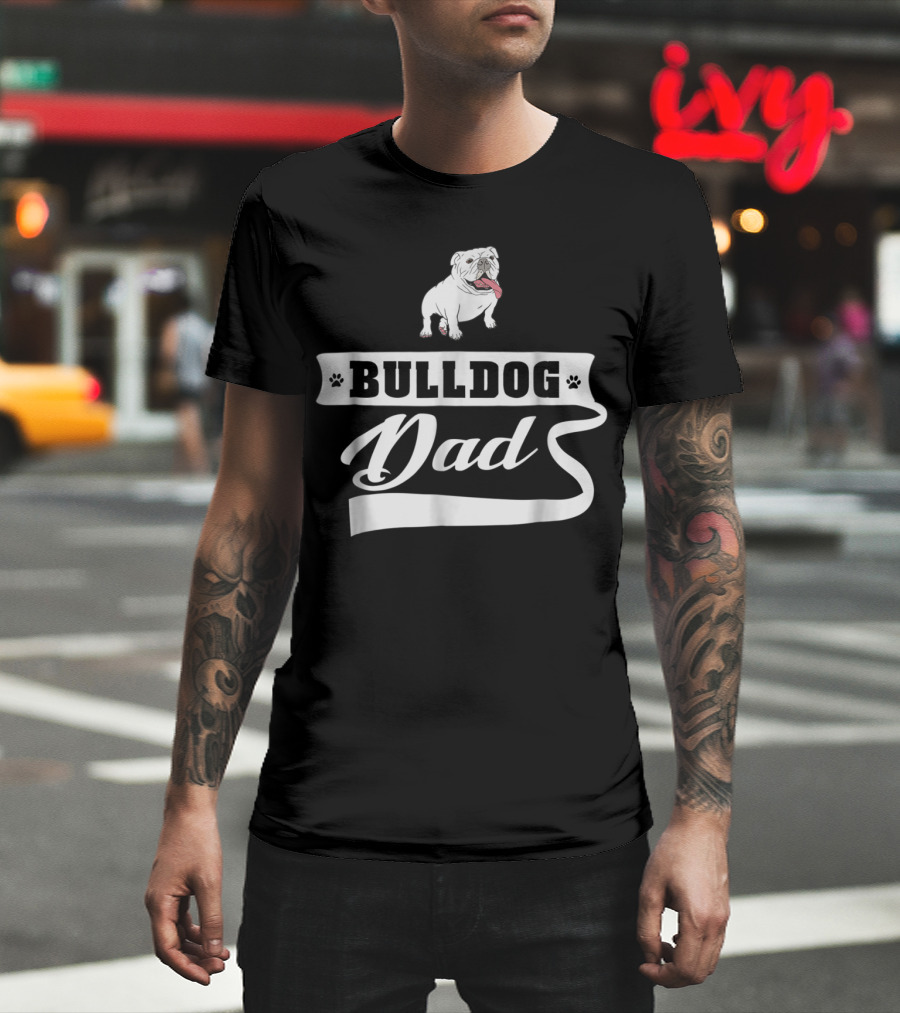 Bulldog Dad Dog Mens Animal Dogs Paw Banner T-Shirt