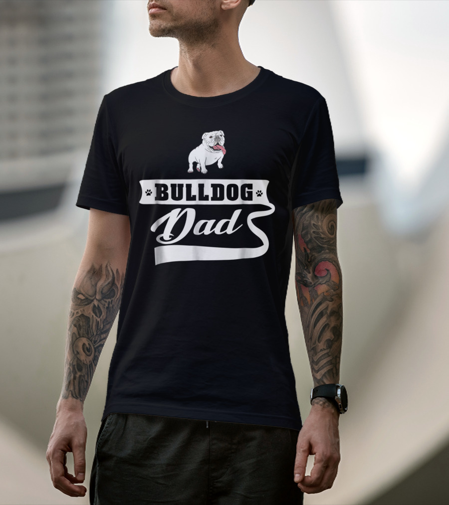 Bulldog Dad Dog Mens Animal Dogs Paw Banner T-Shirt