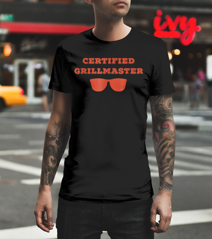 Certified Grillmaster Dad Pun BBQ Cooking With Sunglasses T-Shirt