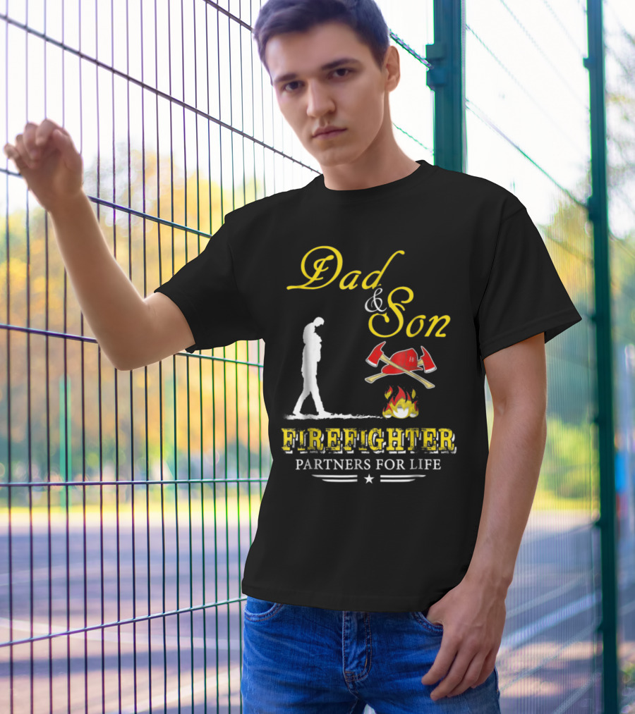 Dad And Son Firefighter Partners For Life T-Shirt