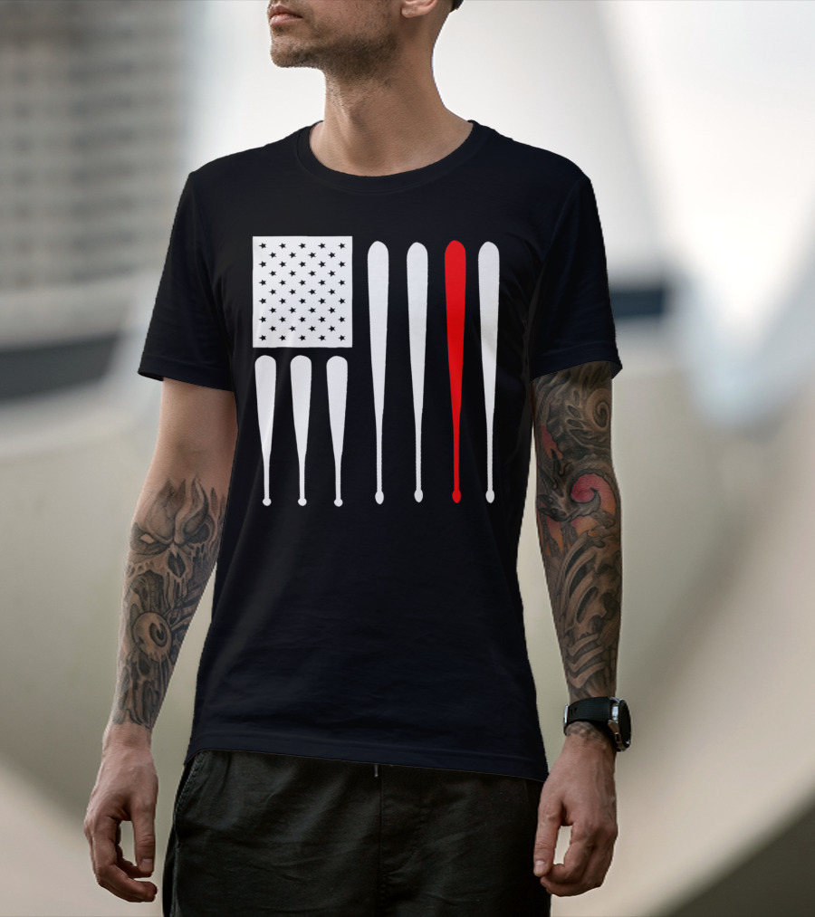 American Flag Baseball Dad Husband Patriotic Baseball Bats T-Shirt