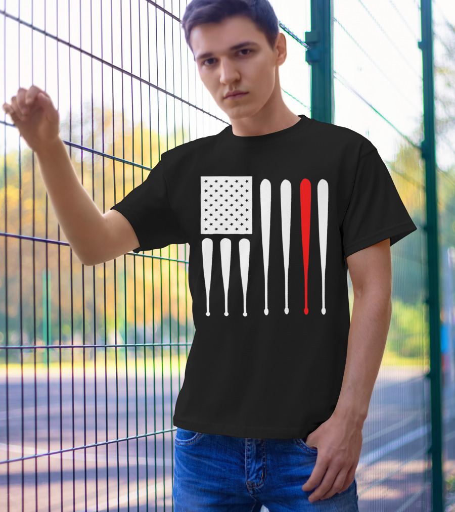 American Flag Baseball Dad Husband Patriotic Baseball Bats T-Shirt