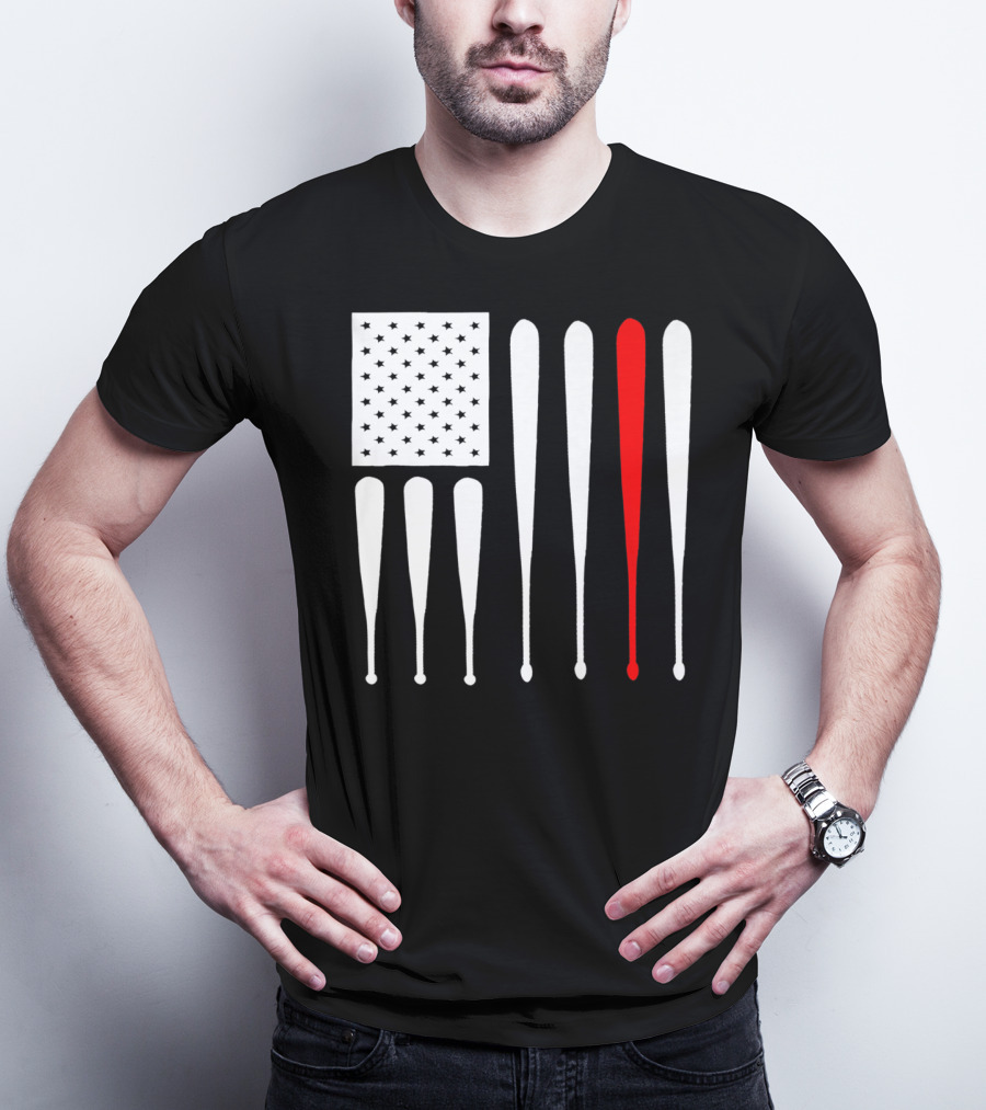 American Flag Baseball Dad Husband Patriotic Baseball Bats T-Shirt