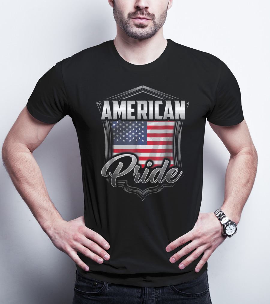 American Pride Dad Family Heritage Roots USA Flag Badge T-Shirt