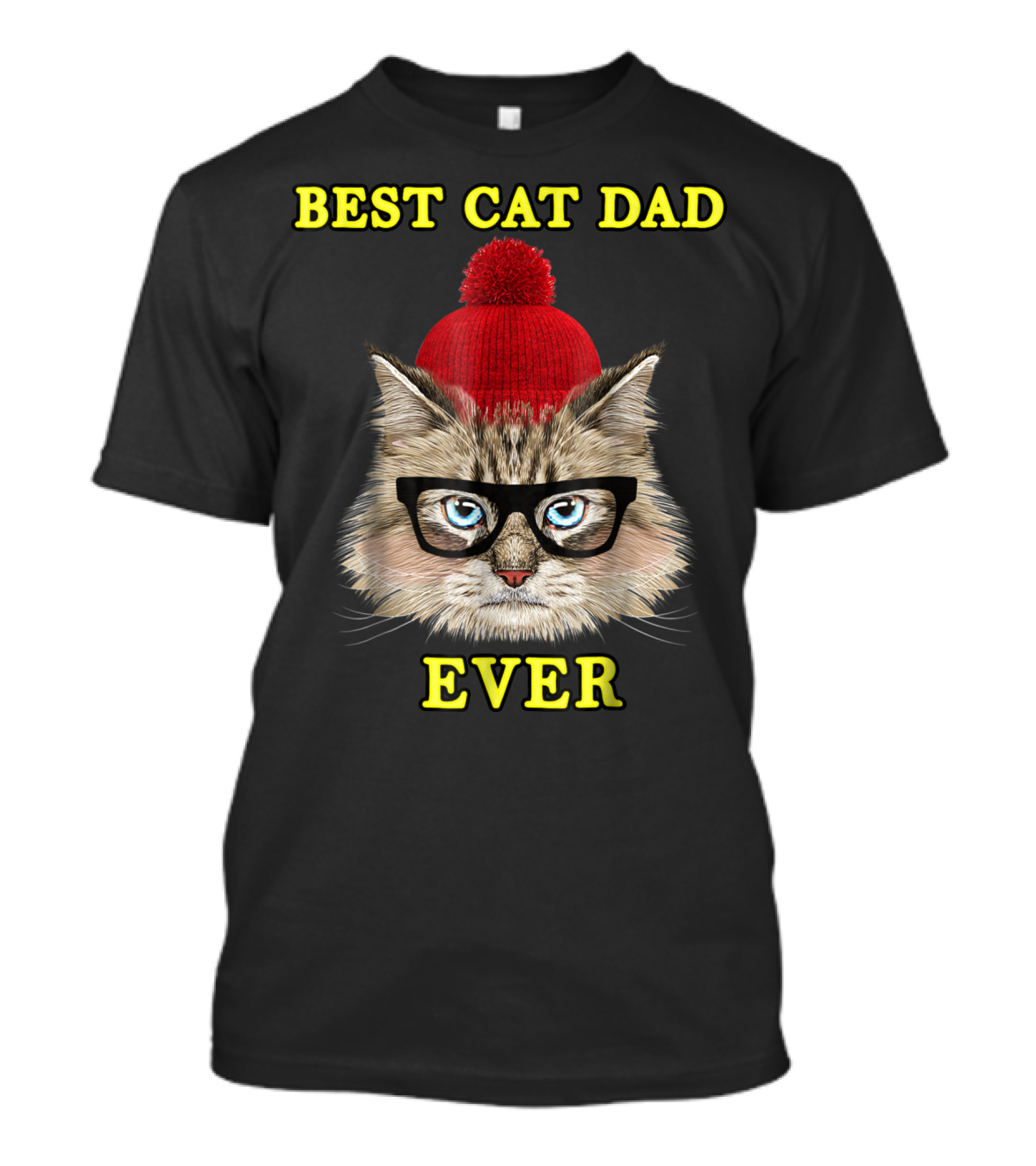 Best Cat Dad Ever Funny Pictoplast91 Red Beanie Glasses Cat T-Shirt