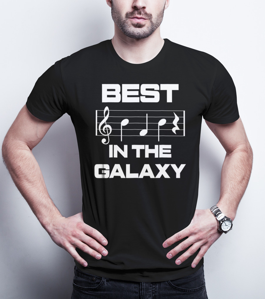 Best Dad In The Galaxy Musician Bass Clef Notes T-Shirt