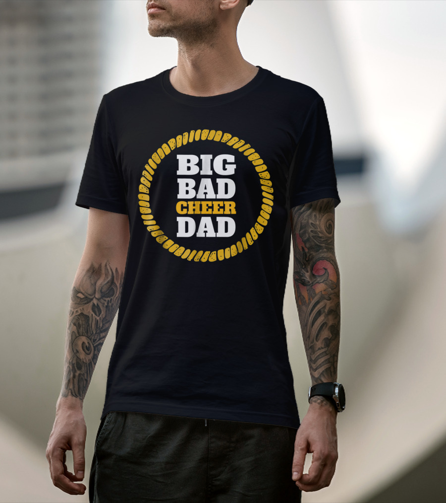 Big Bad Cheer Dad Funny Cheer Apparel Bold Yellow Circle T-Shirt