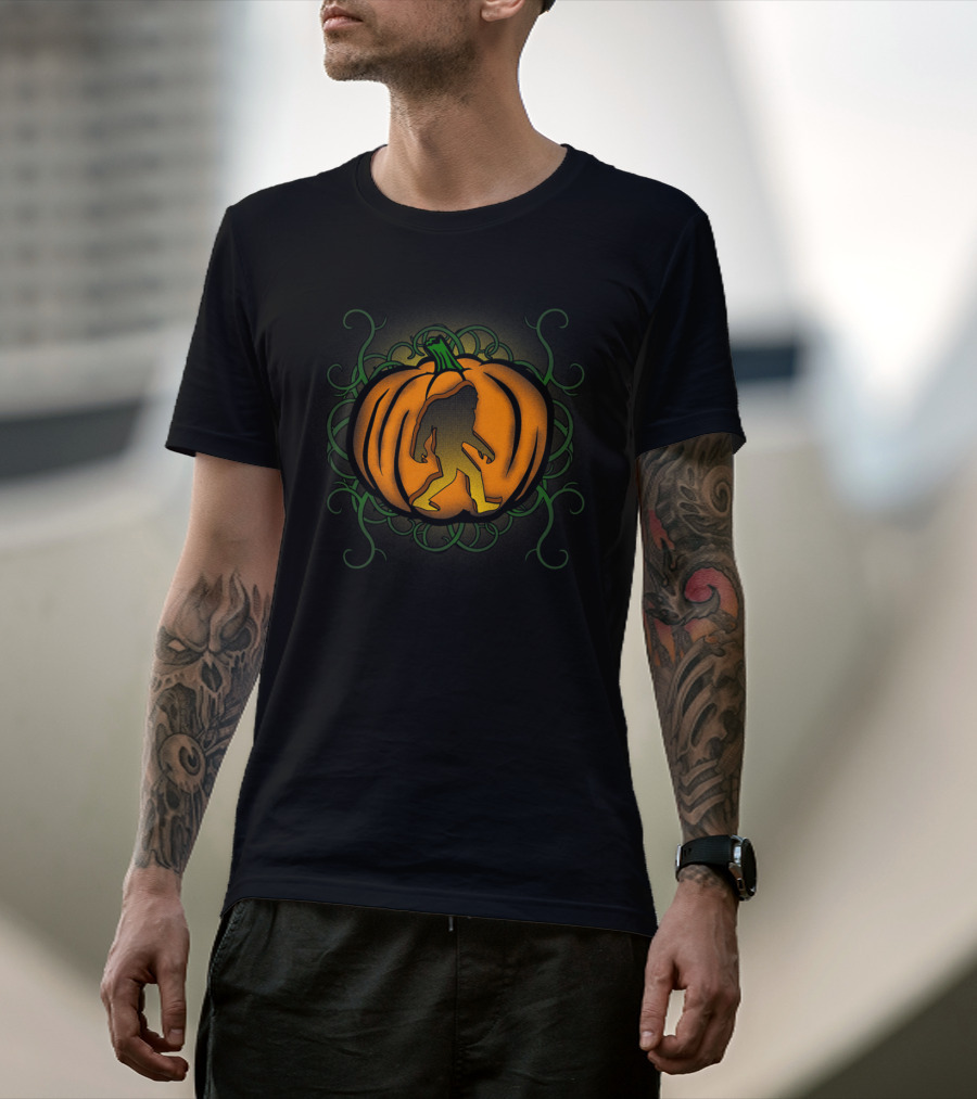 Bigfoot Sasquatch Pumpkin Carved Halloween Kids Dad29 T-Shirt