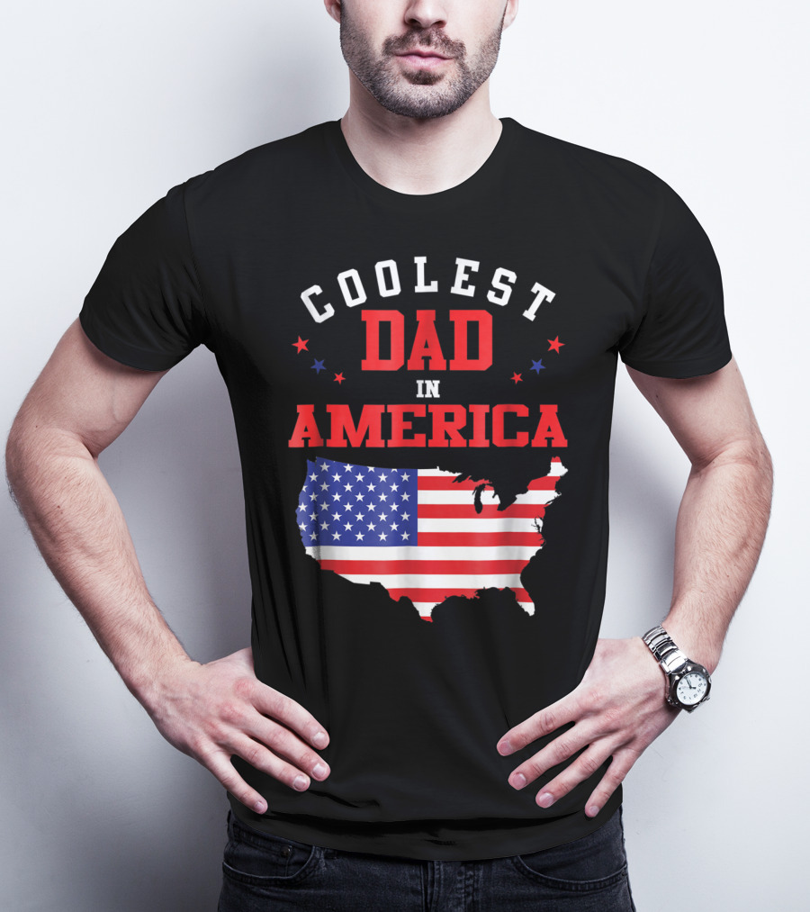 COOLEST DAD IN AMERICA USA FLAG MAP STARS T-Shirt