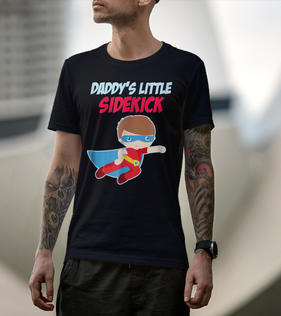 DADDYS LITTLE SIDEKICK Boys Cute Kid Dad Superhero Cape T-Shirt