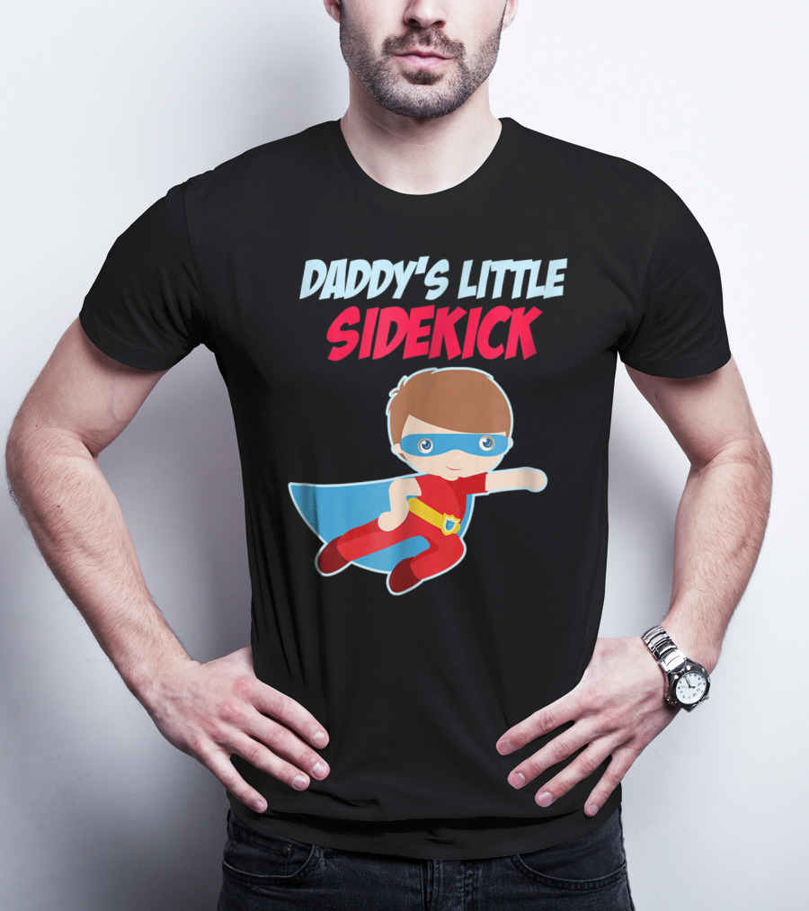 DADDYS LITTLE SIDEKICK Boys Cute Kid Dad Superhero Cape T-Shirt