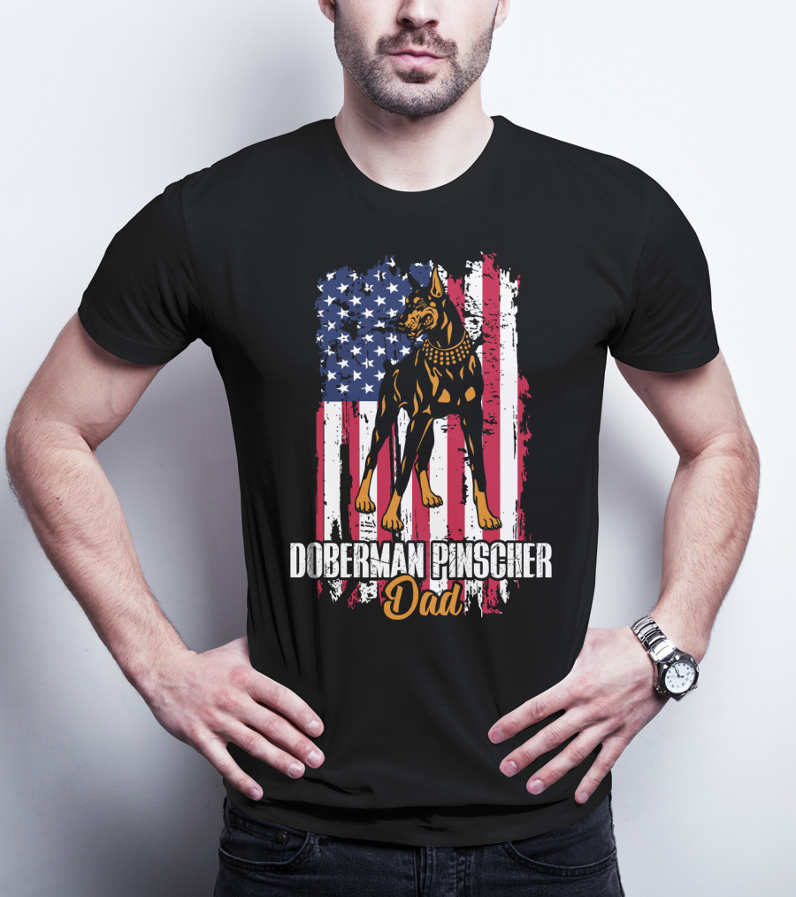 Doberman Pinscher Dad American Flag T-Shirt
