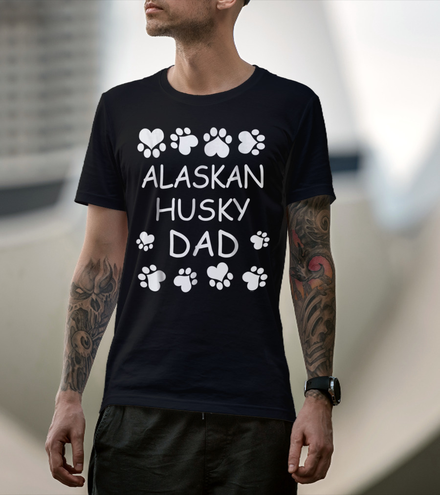 Alaskan Husky Dad Paws And Hearts T-Shirt