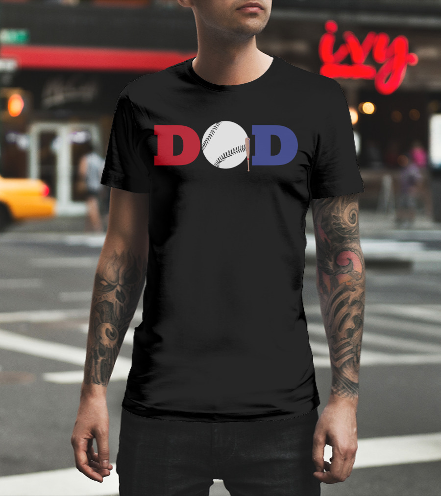 Baseball Dad Red White Blue Baseball Bat T-Shirt
