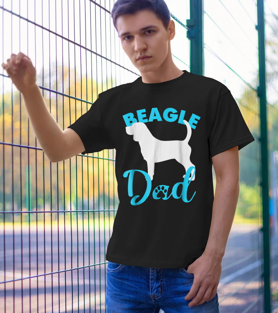 BEAGLE DAD Dog Silhouette Paw Prints T-Shirt