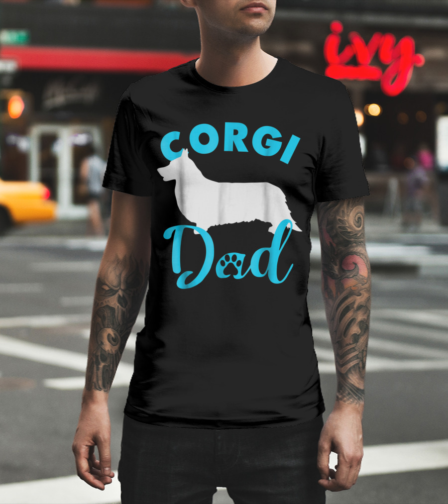 Corgi Dad With Silhouette And Paw Print Accents T-Shirt