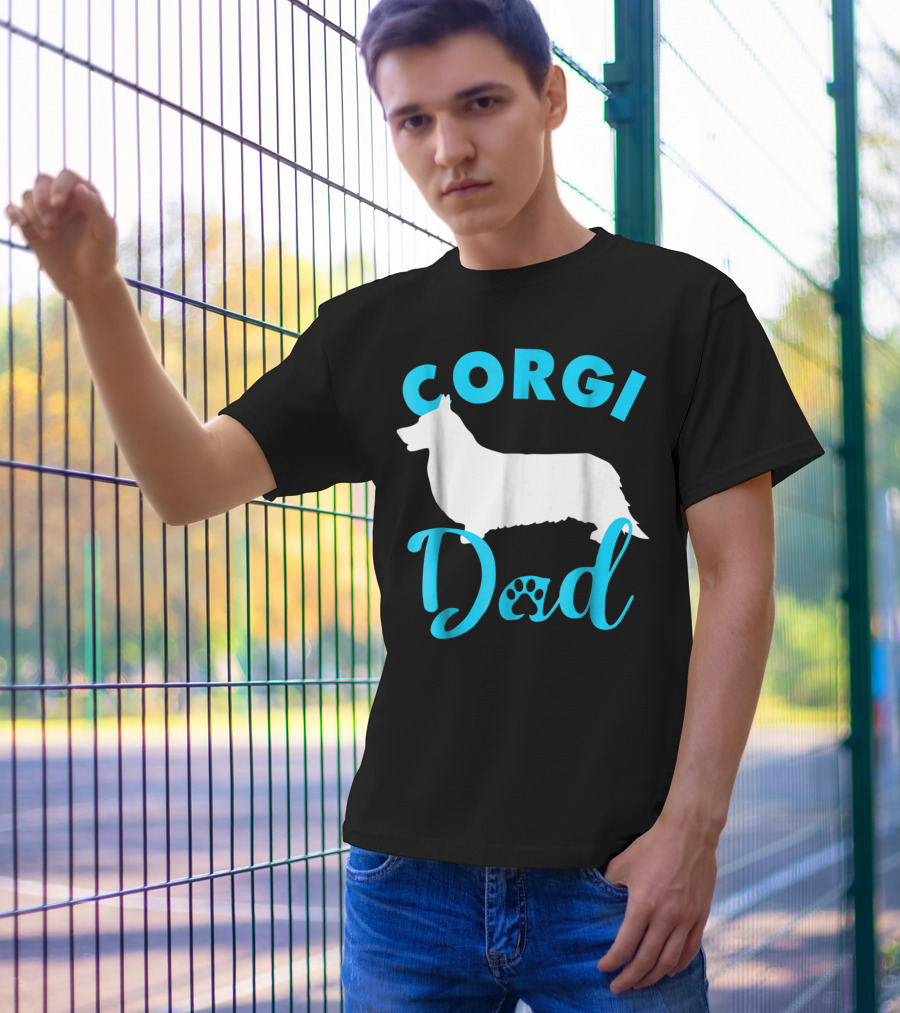 Corgi Dad With Silhouette And Paw Print Accents T-Shirt
