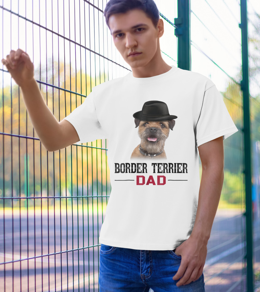 Border Terrier Dad With Hat And Dog Lovers T-Shirt