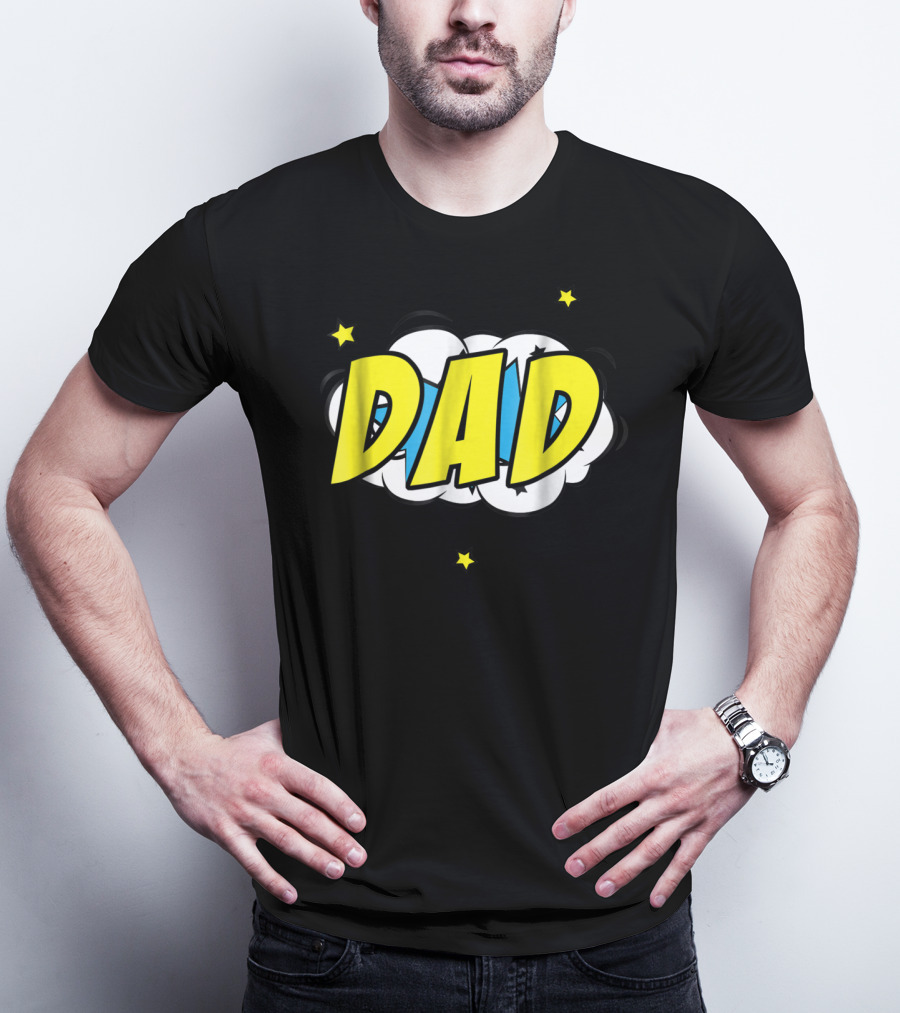 Dad Comic Book Style Action Burst With Stars T-Shirt