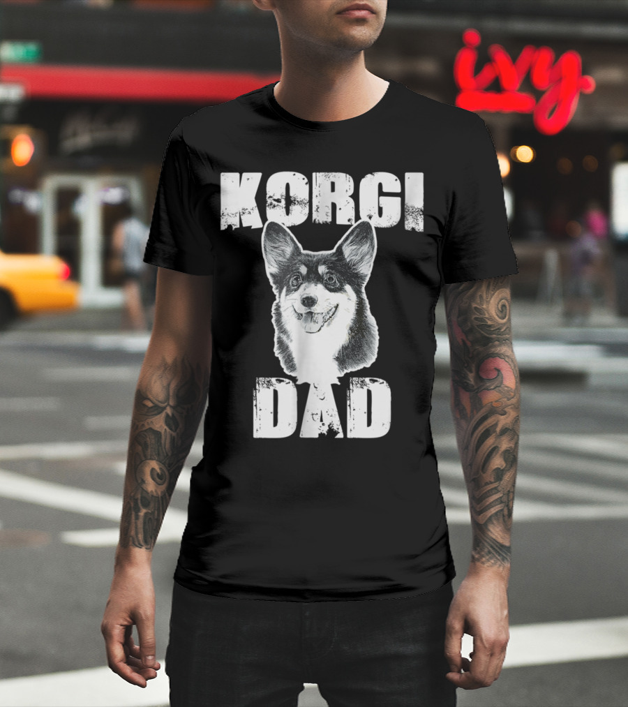 Korgi Dad Black White Fur Father Of Pup 15 T-Shirt