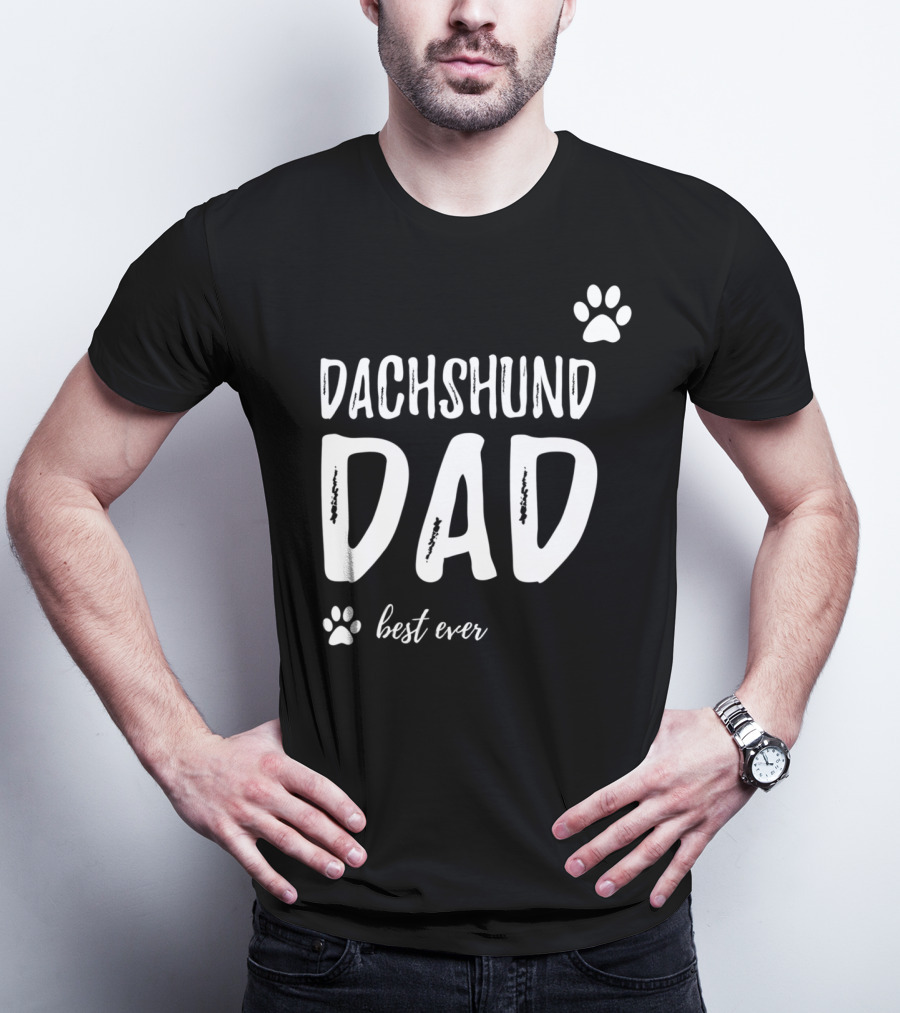 Dachshund Dad Best Ever Funny Dog Lover Paw Prints T-Shirt