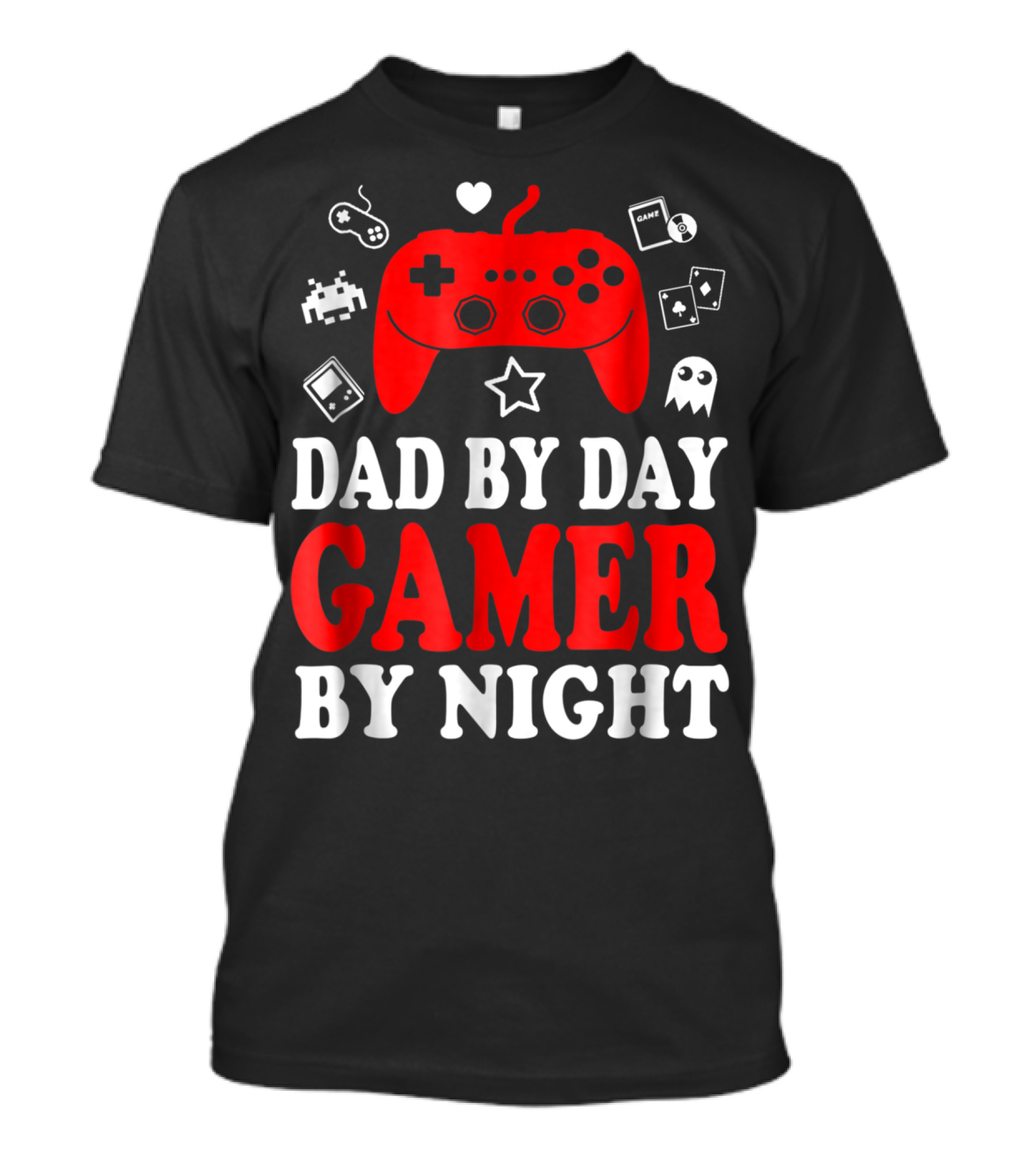 Dad By Day Gamer By Night Retro Controller And Icons T-Shirt