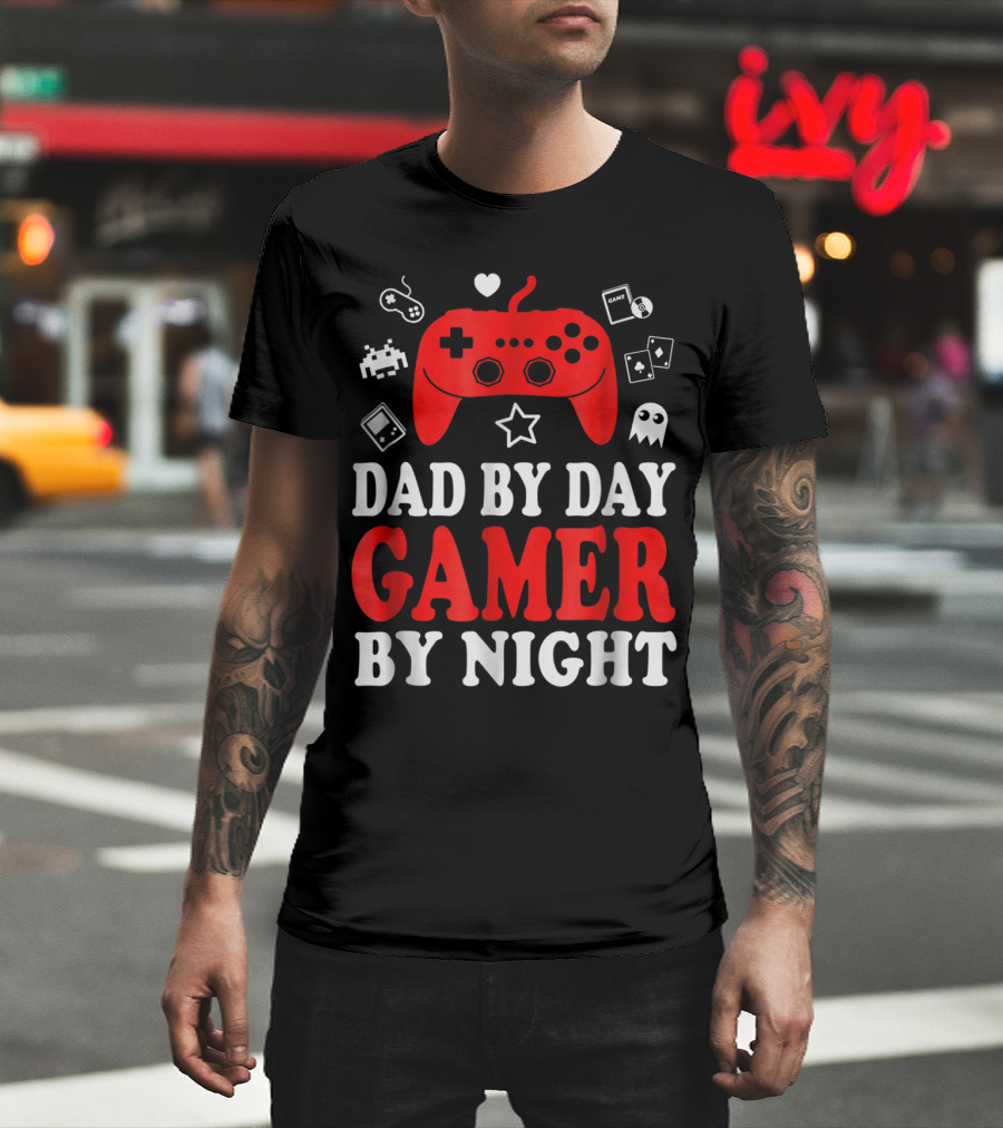Dad By Day Gamer By Night Retro Controller And Icons T-Shirt