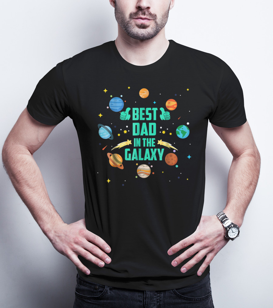 Best Dad In The Galaxy Planets And Stars T-Shirt