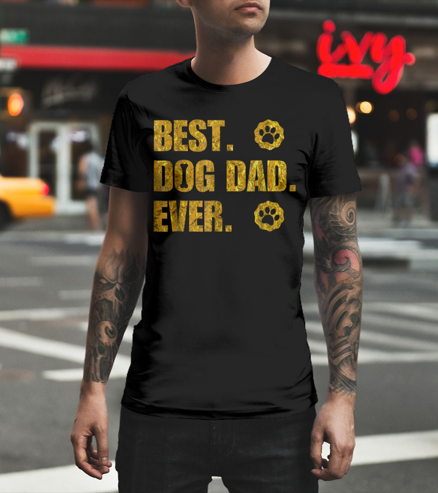Best Dog Dad Ever Gold Paw Prints T-Shirt