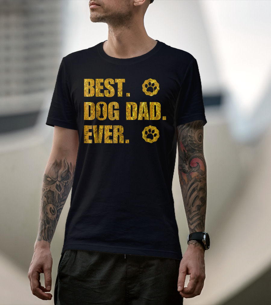 Best Dog Dad Ever Gold Paw Prints T-Shirt