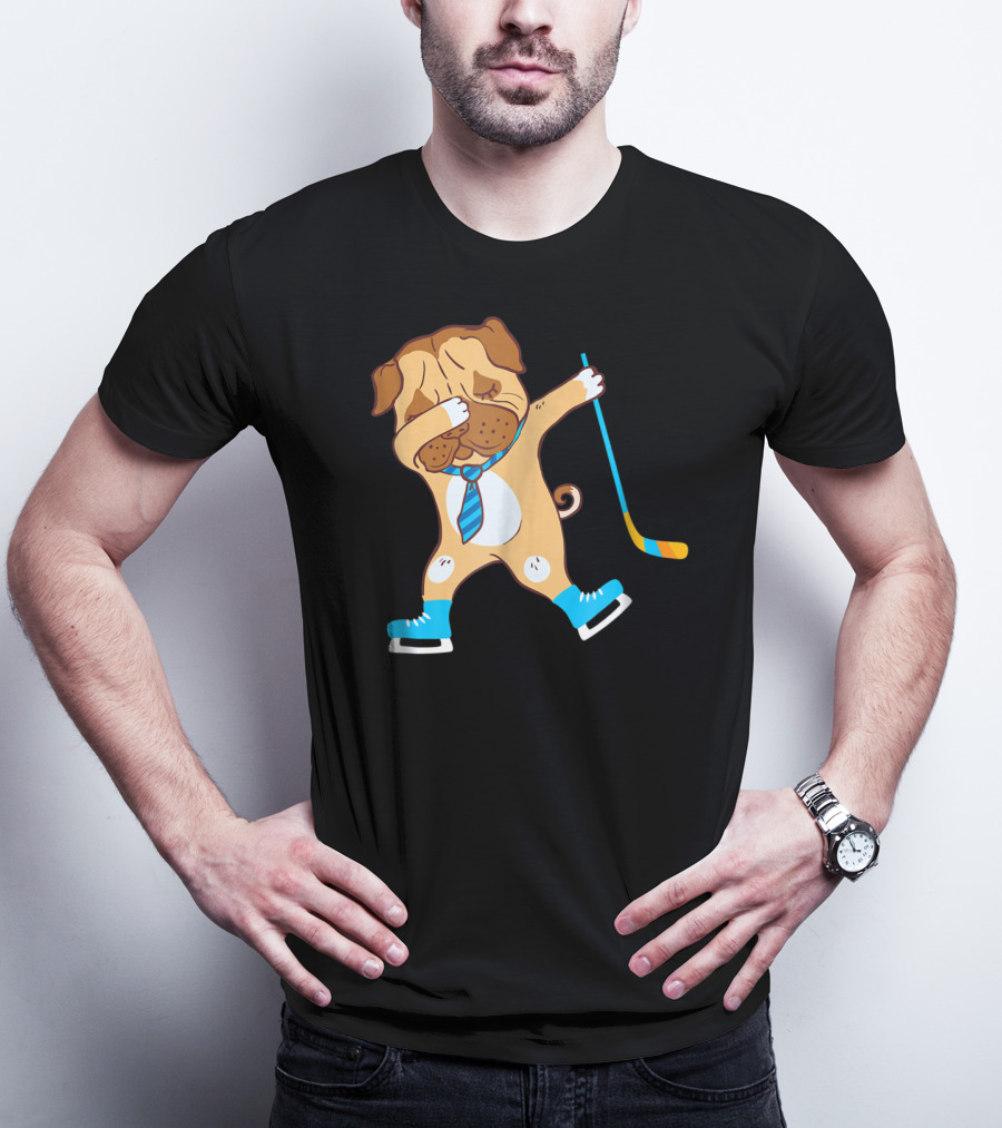 Dabbing Ice Hockey Dog Best Dad Ever Boys T-Shirt
