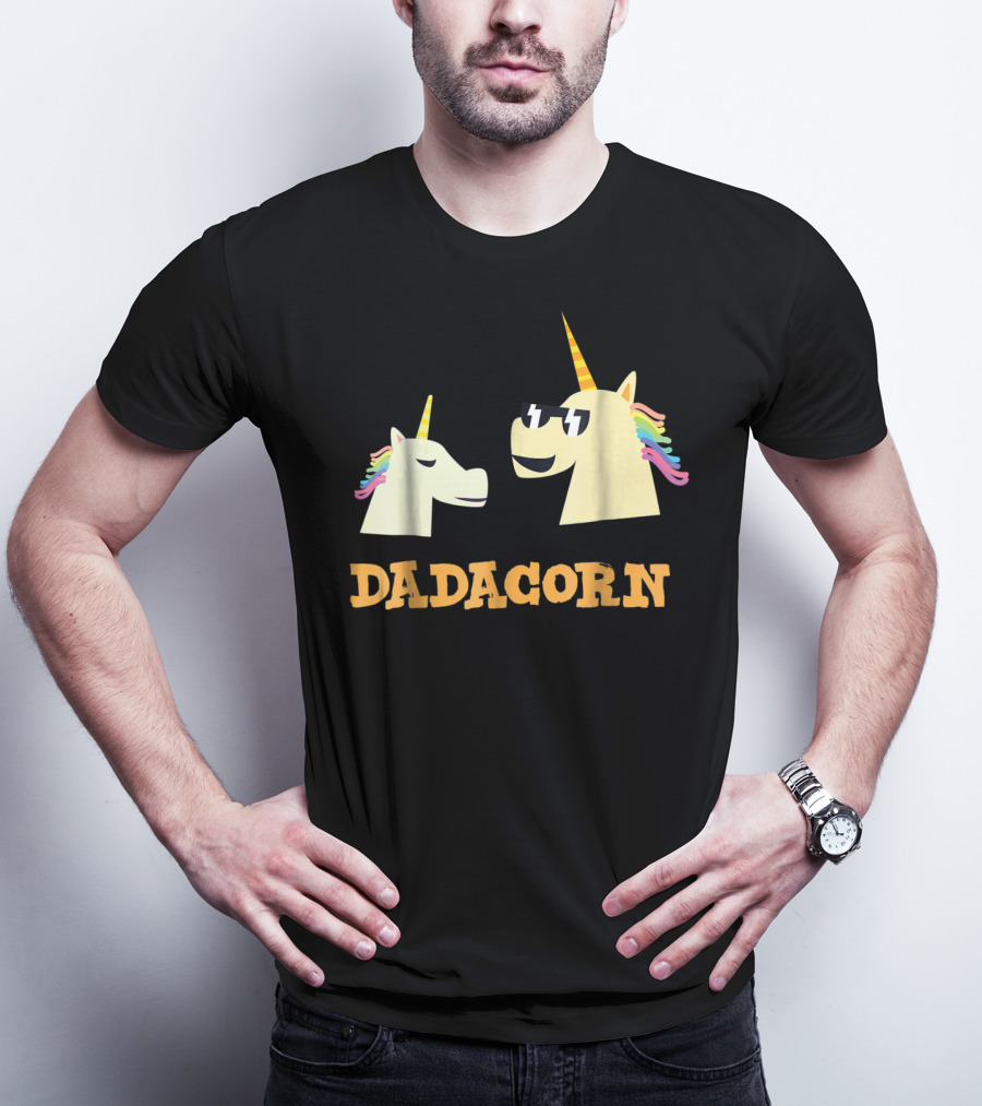 Dadacorn Cool Dad Unicorn With Sunglasses And Rainbow Mane T-Shirt