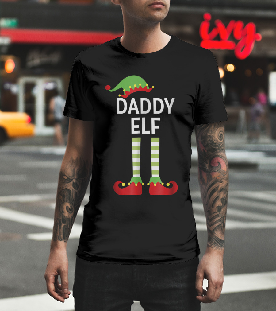 Daddy Elf Dad Cute Matching Family Christmas Elves Hat And Shoes T-Shirt