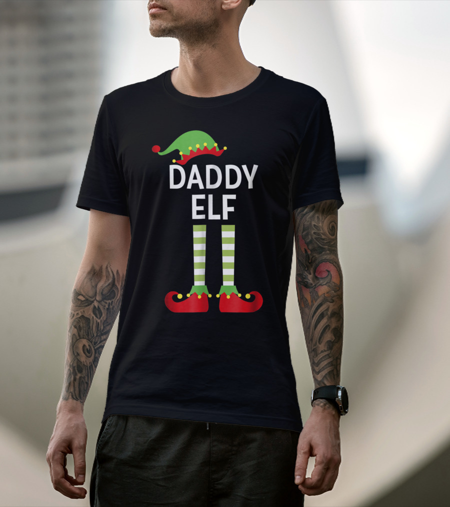 Daddy Elf Dad Cute Matching Family Christmas Elves Hat And Shoes T-Shirt