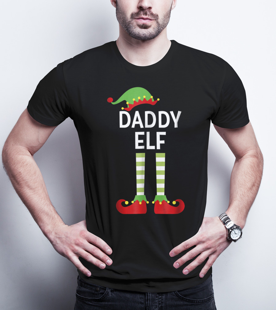 Daddy Elf Dad Cute Matching Family Christmas Elves Hat And Shoes T-Shirt
