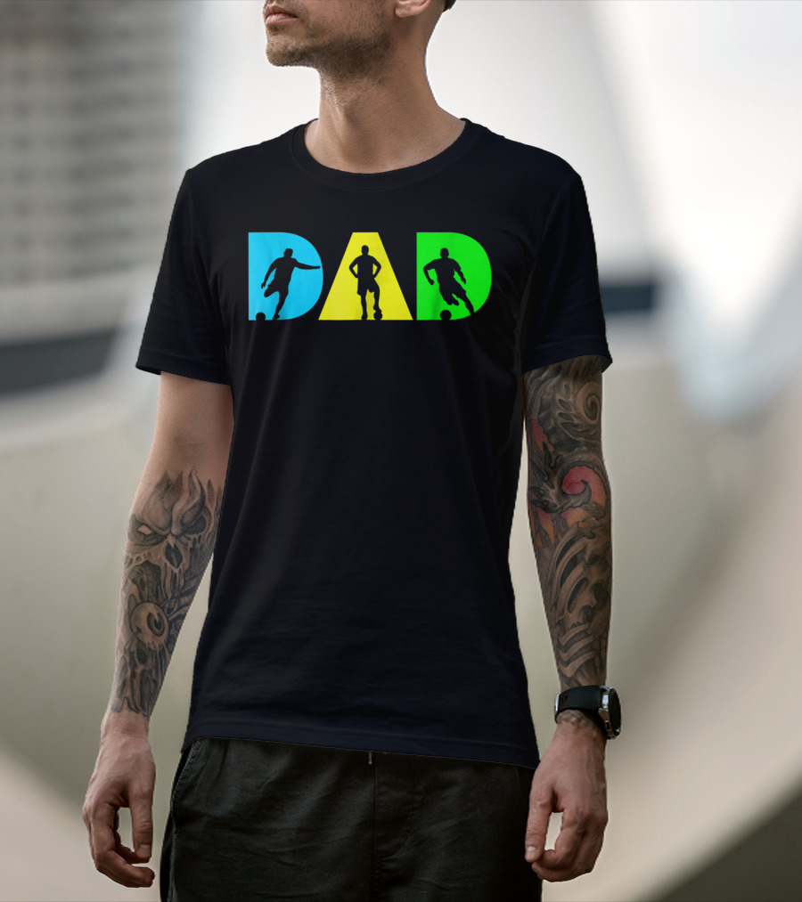 Dad Silhouettes Soccer Graphic For New Father Funny Dad Soccer T-Shirt