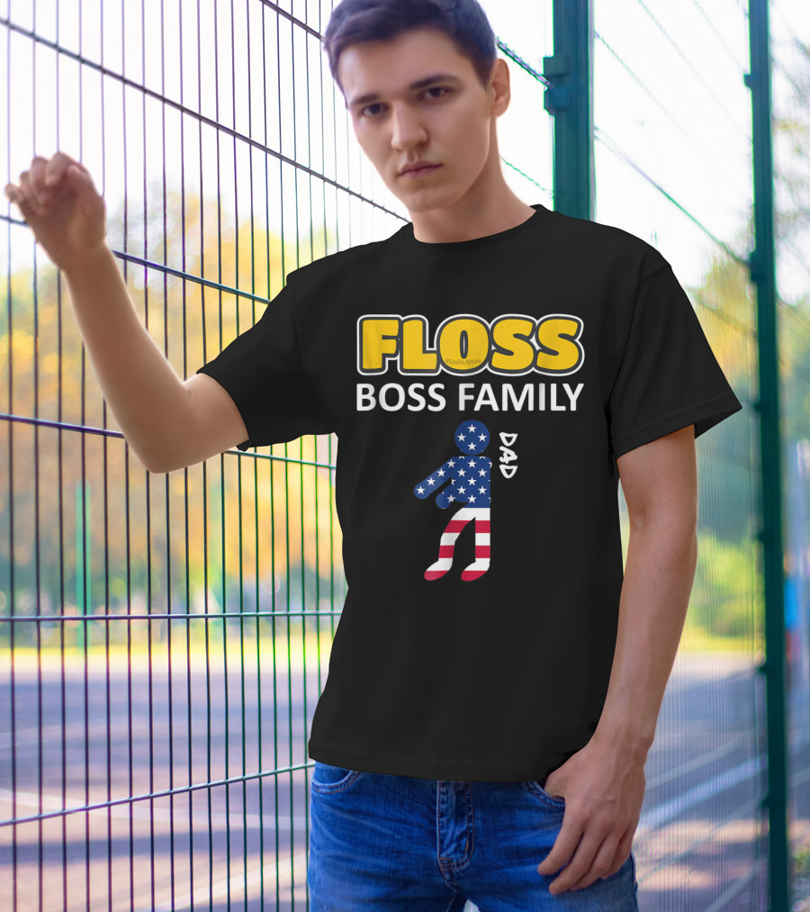 FLOSS Boss Family Dance Dad USA Flag Flossing#SmileAttire T-Shirt