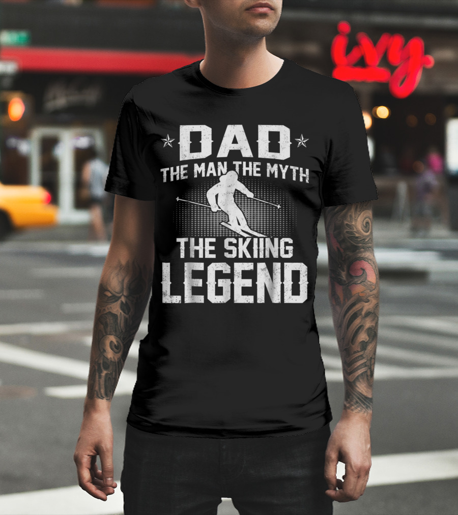Dad The Man The Myth The Skiing Legend Ski Motif With Stars T-Shirt