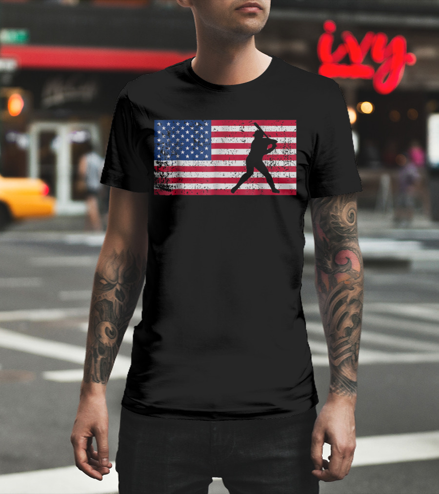 American Flag Vintage Baseball Silhouette T-Shirt