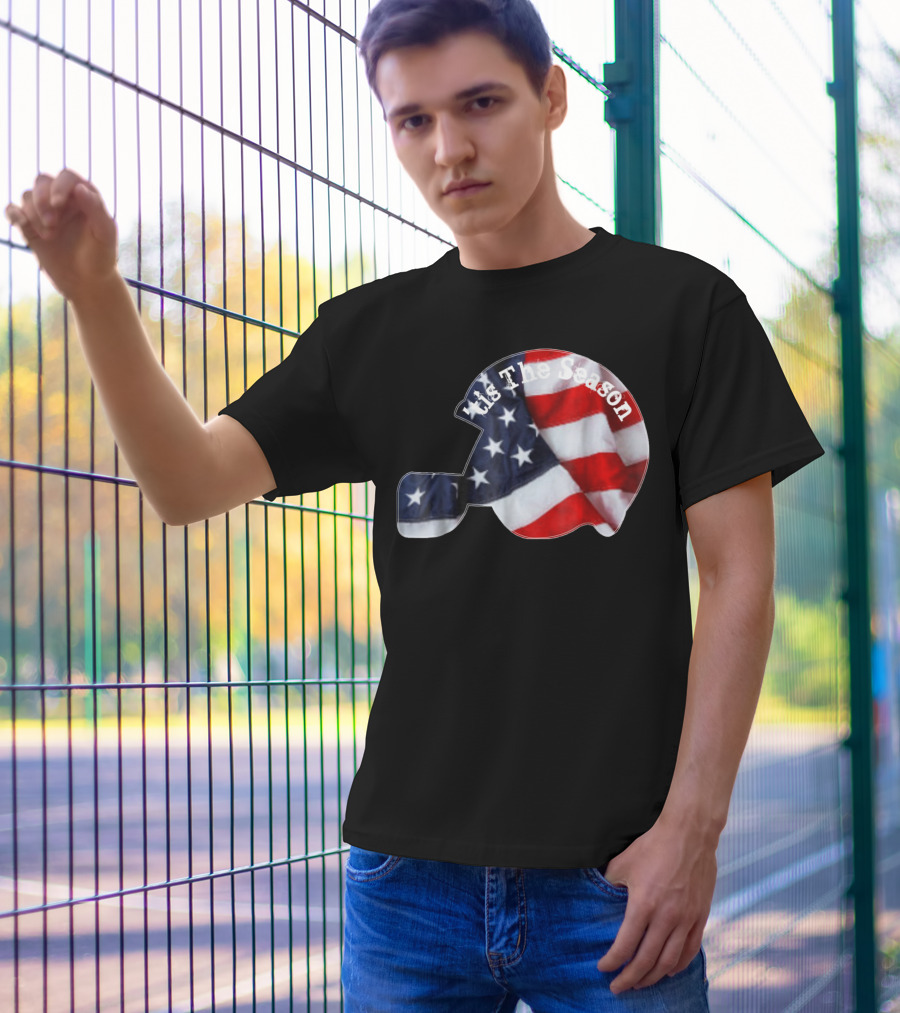 Tis The Season American Football Helmet With Flag Design Sports Fan T-Shirt