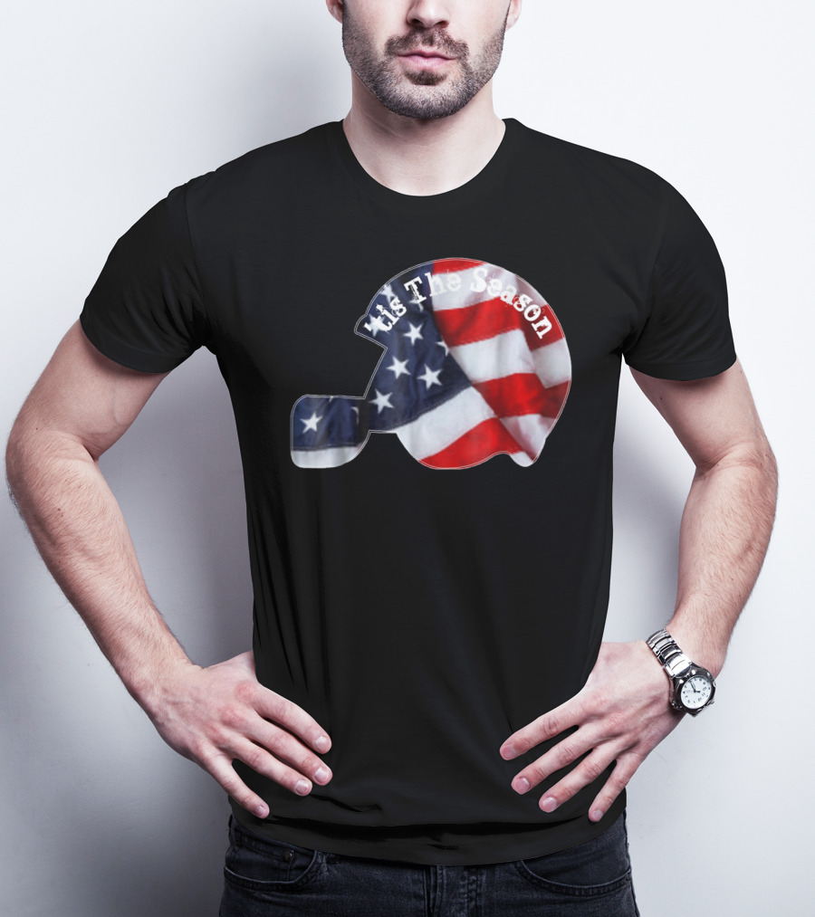 Tis The Season American Football Helmet With Flag Design Sports Fan T-Shirt