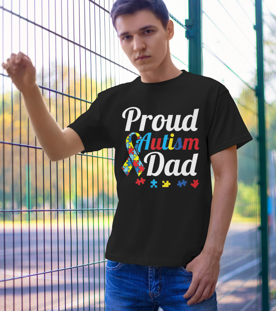 Proud Autism Dad T-Shirt With Puzzle Piece T-Shirt